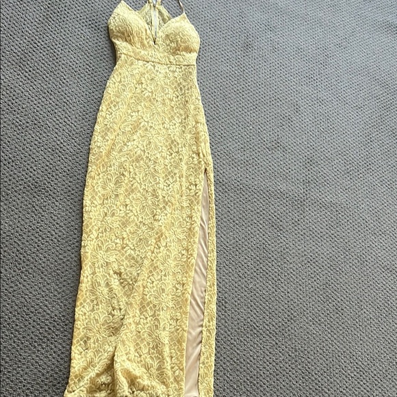 Emerald Sundae | Dresses | Elegant Yellow Lace Evening Gown Subtle ...